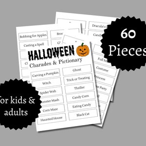 Halloween Charades, Printable Pictionary Cards, Halloween Party Game ...