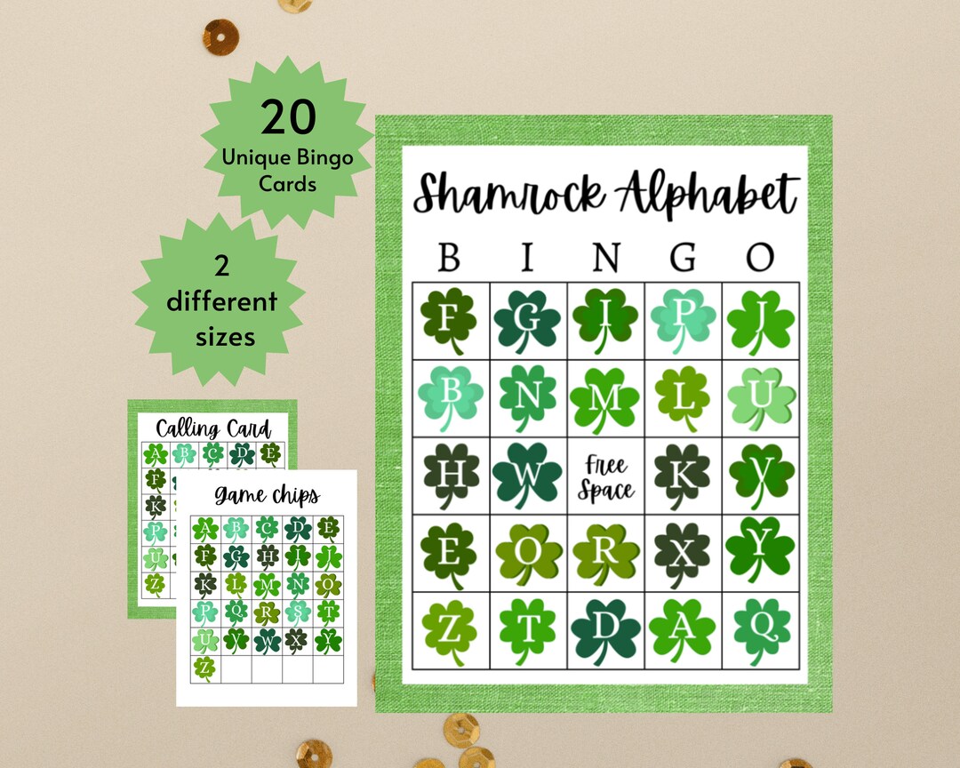St. Patrick's Day Bingo Activity for Little Kids, Shamrock Alphabet ...