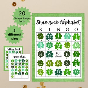 St. Patrick's Day Bingo Activity for Little Kids, Shamrock Alphabet ...