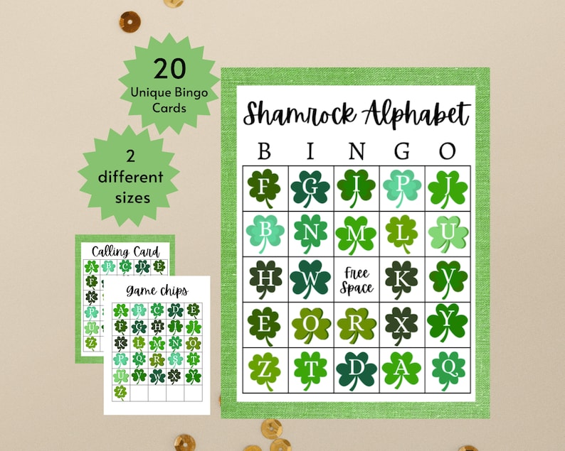 St. Patrick's Day Bingo Activity for Little Kids, Shamrock Alphabet ...