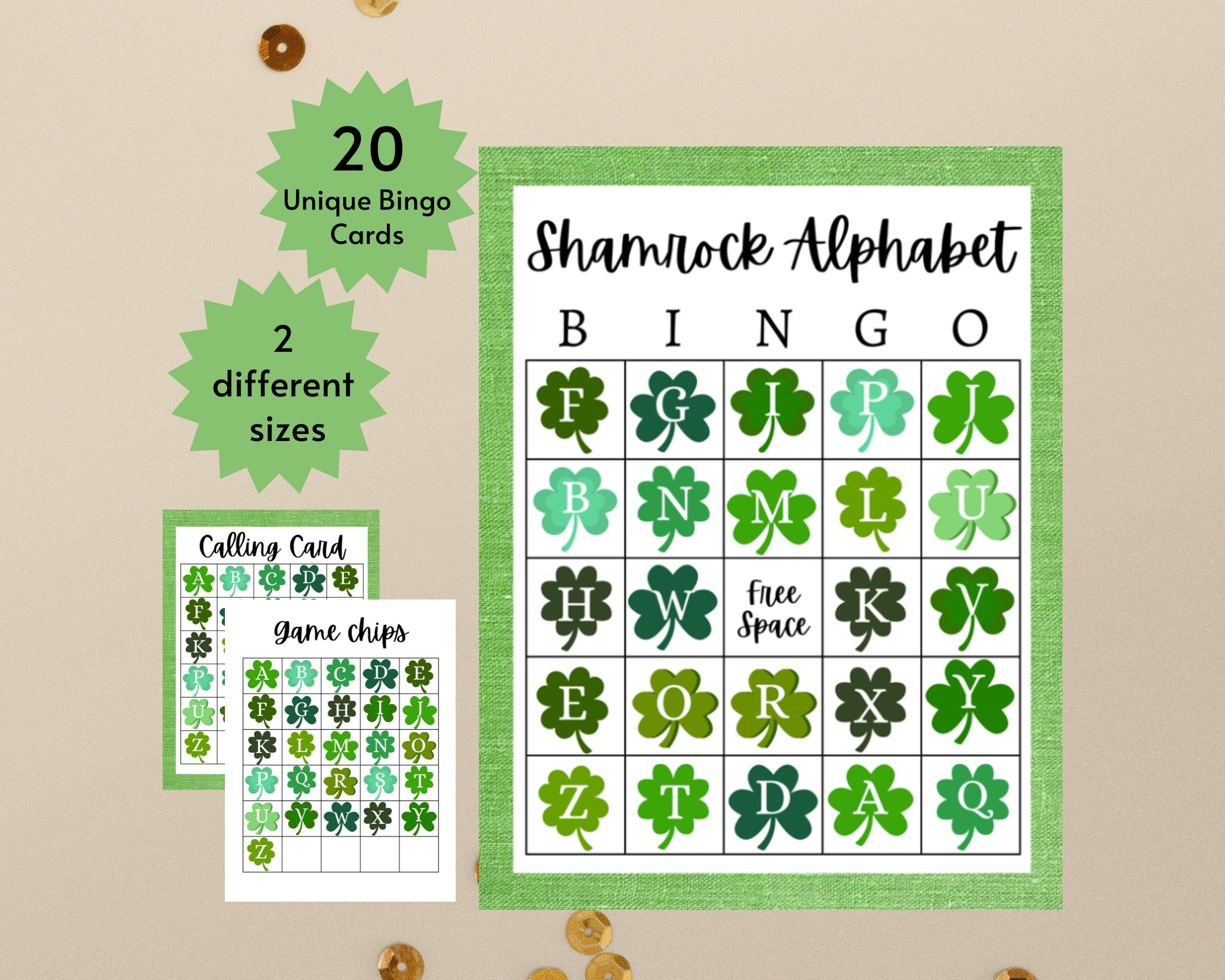 St. Patrick's Day Bingo Activity for Little Kids, Shamrock Alphabet ...