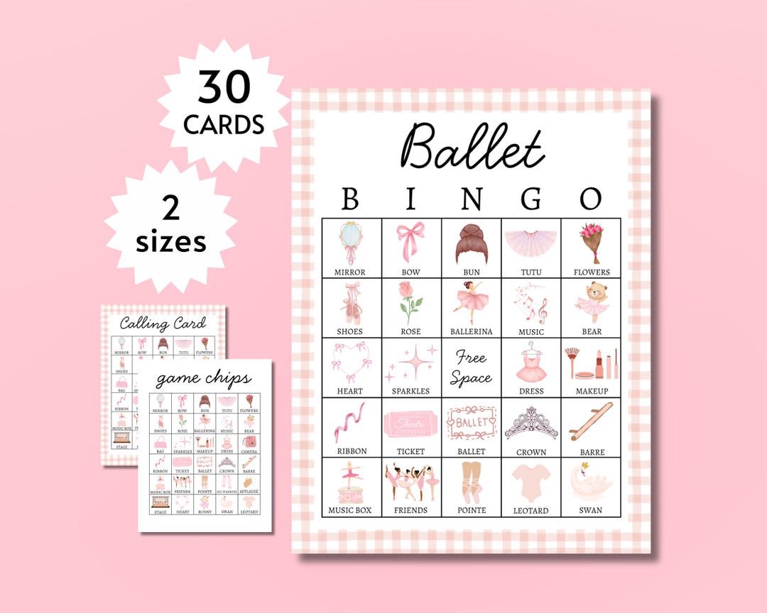 Ballet Bingo Cards, Printable Ballerina Party Game for Kids, Teens, and ...