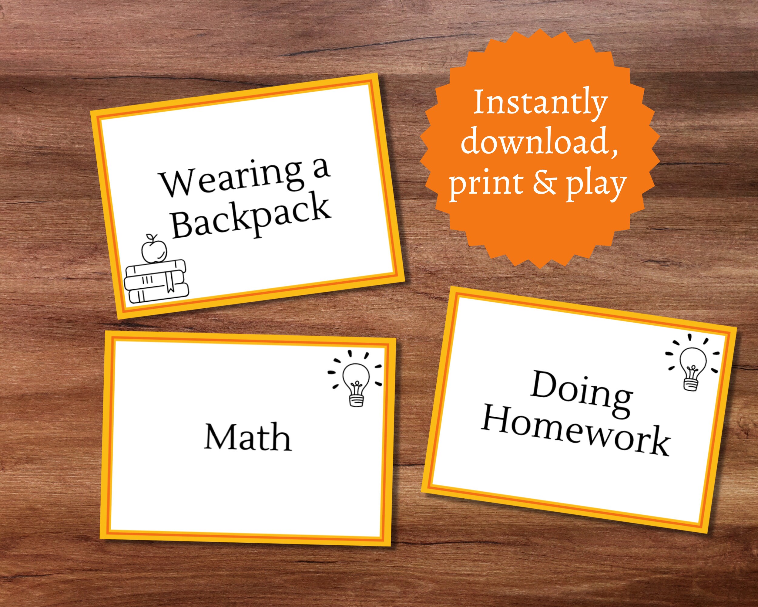 Back to School Pictionary Cards, Printable Classroom Charades, School ...