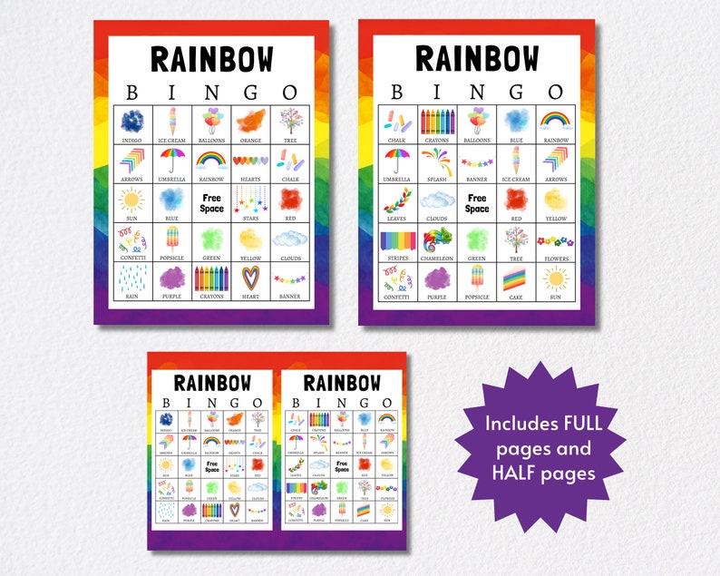 Rainbow Bingo Cards, Printable Colorful Bingo Game for Kids - Etsy