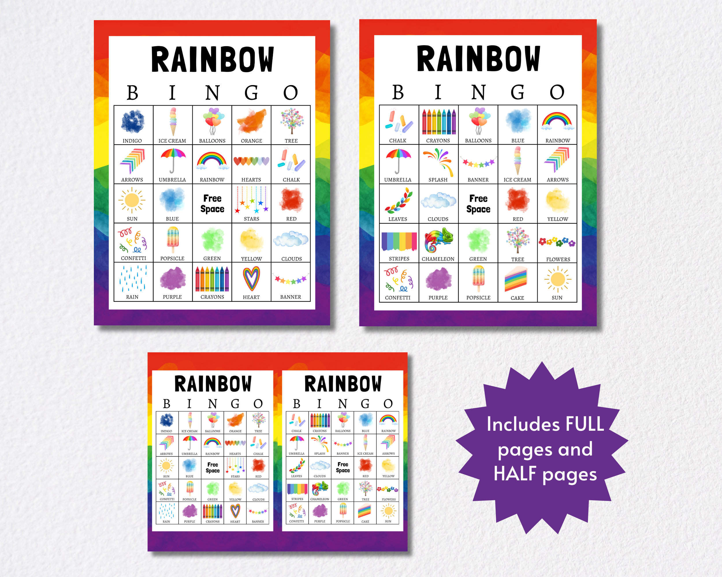 Rainbow Bingo Cards, Printable Colorful Bingo Game for Kids - Etsy