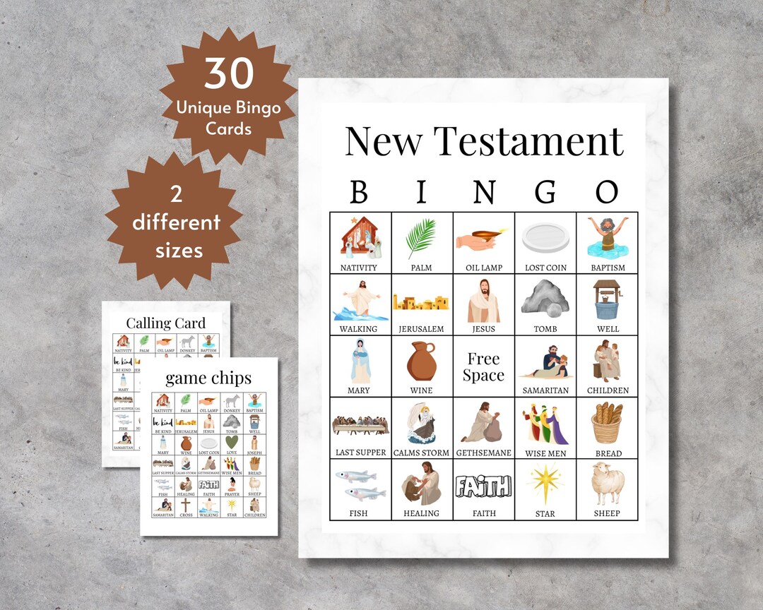 New Testament Bingo Cards, Bible Party Game for Kids, Teens, and Adults ...