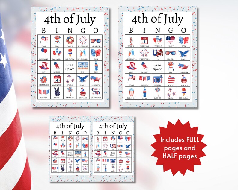 4th of July Bingo Cards, Independence Day Activity, Printable Fourth of ...