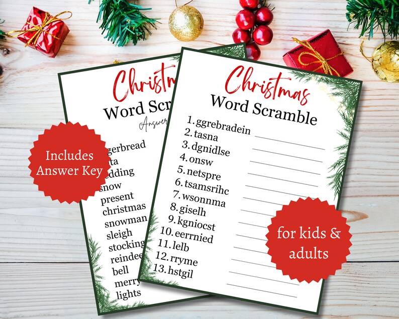 Christmas Word Scramble Game, Christmas Party Game Printable, Family ...