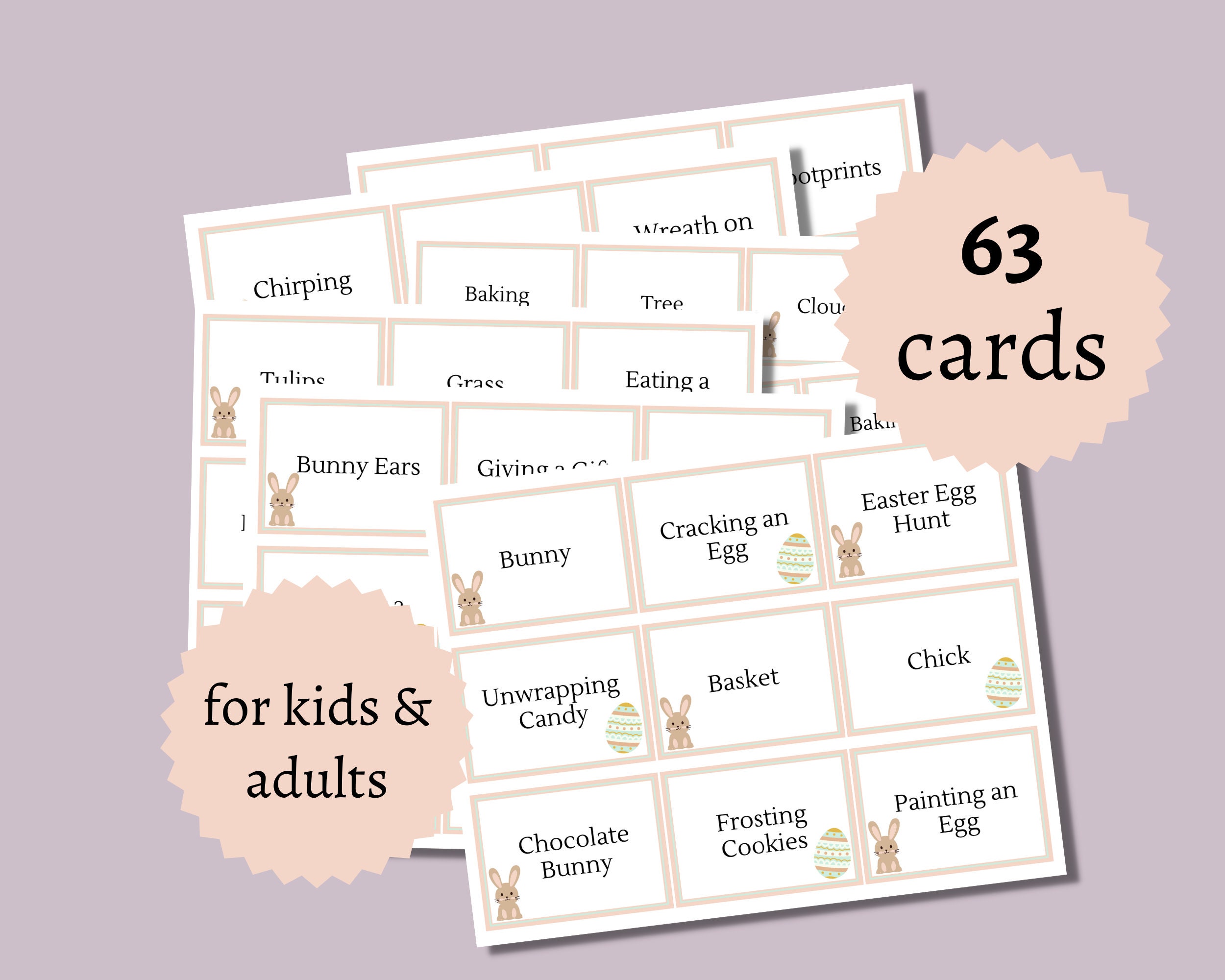 Easter Charades and Pictionary Cards, Printable Easter Party Game for ...