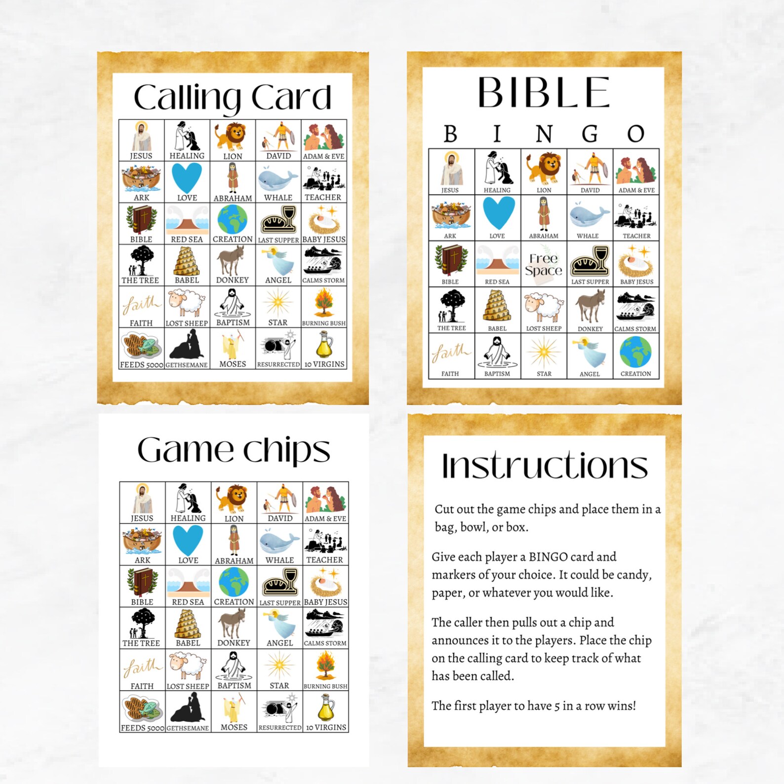 Bible Bingo Cards, Printable Bible Stories Activity for Kids, Christian ...