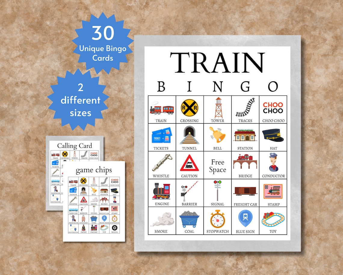 Train Bingo Cards, Printable Railroad Party Game for Kids, Teens, and ...