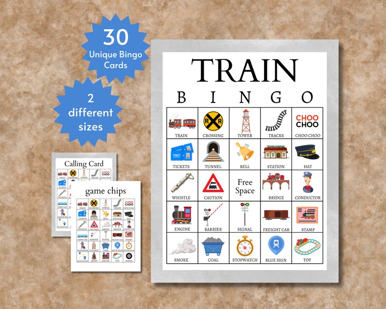Train Bingo Cards, Printable Railroad Party Game for Kids, Teens, and ...