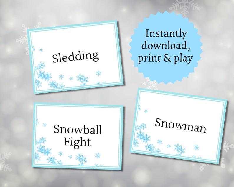 Winter Charades Cards, Printable Pictionary Game, Snow Day Activity for ...