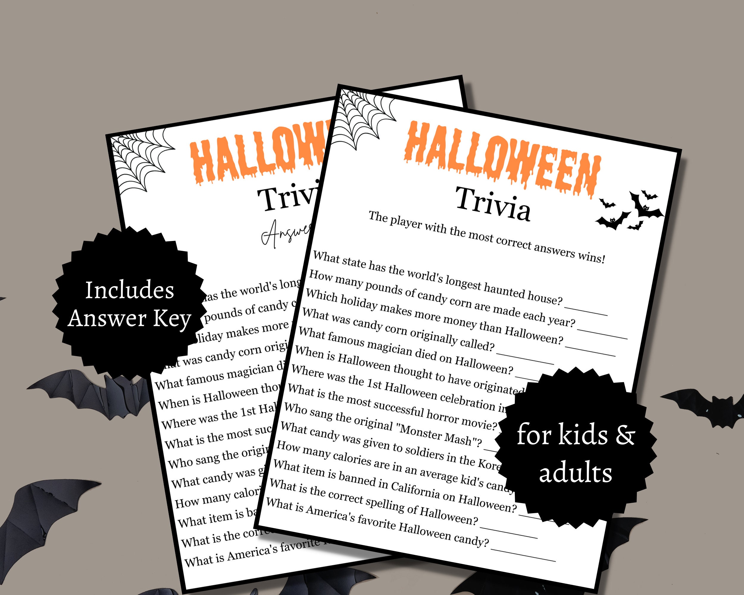 Halloween Trivia Game, Printable Halloween Trivia, Halloween Party Game ...