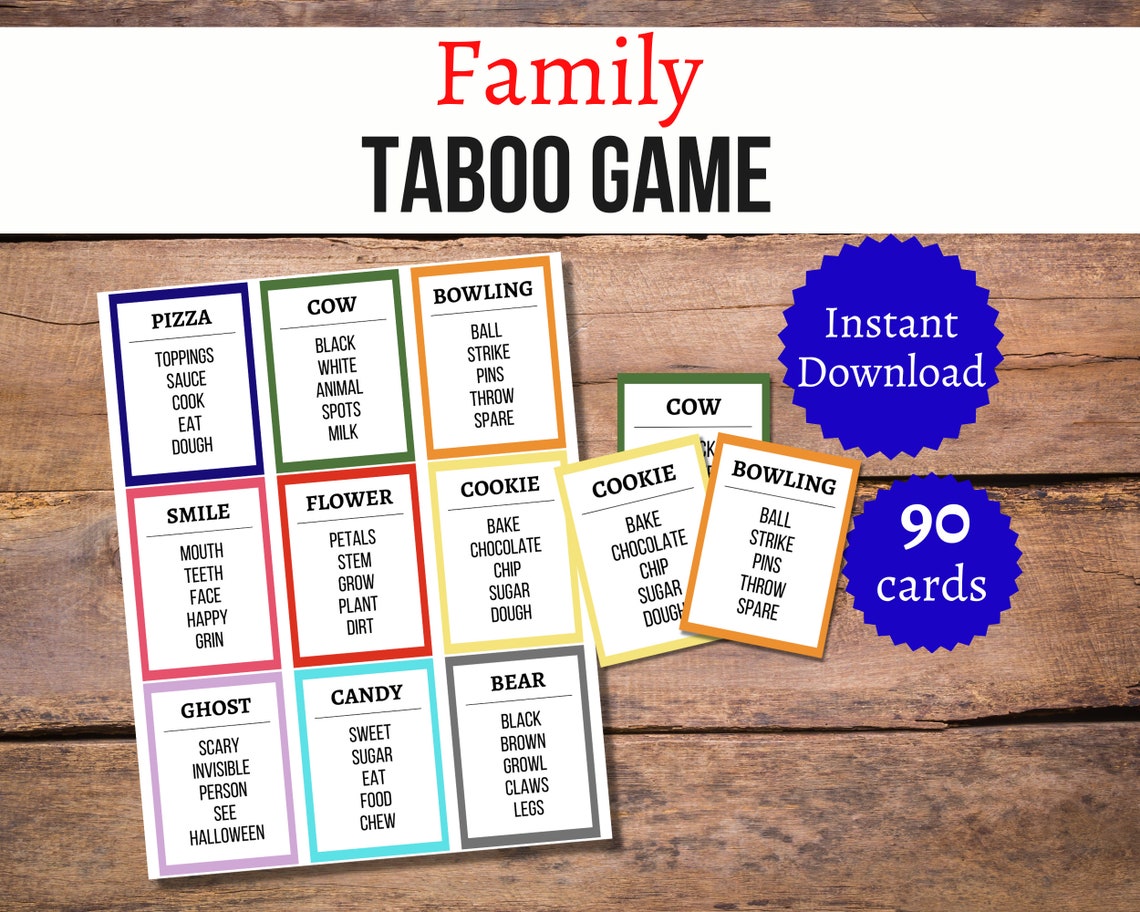 Family Taboo Game, Printable Card Game for Kids, Teens, and Adults ...