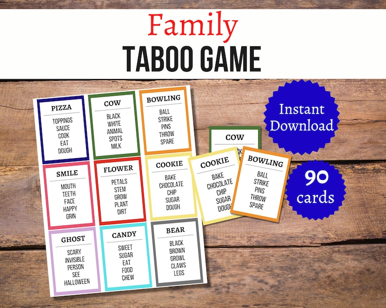 Family Taboo Game, Printable Card Game for Kids, Teens, and Adults ...