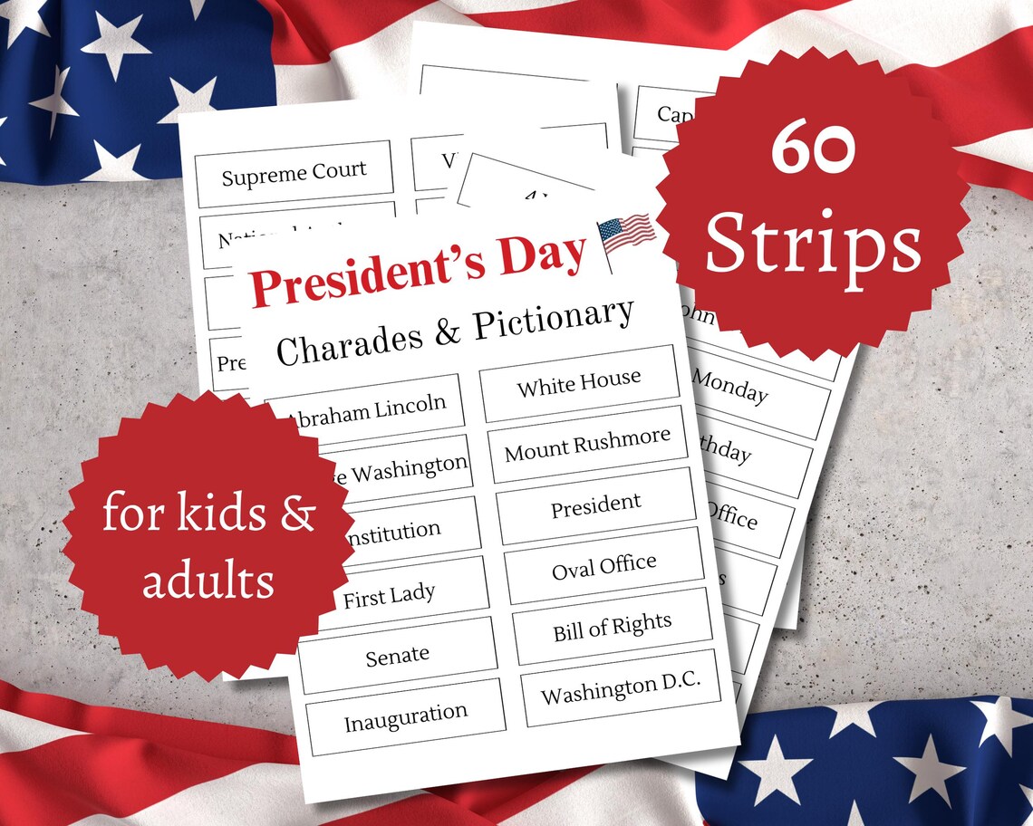 President's Day Charades Game, Printable USA Party Game for Kids, Teens ...