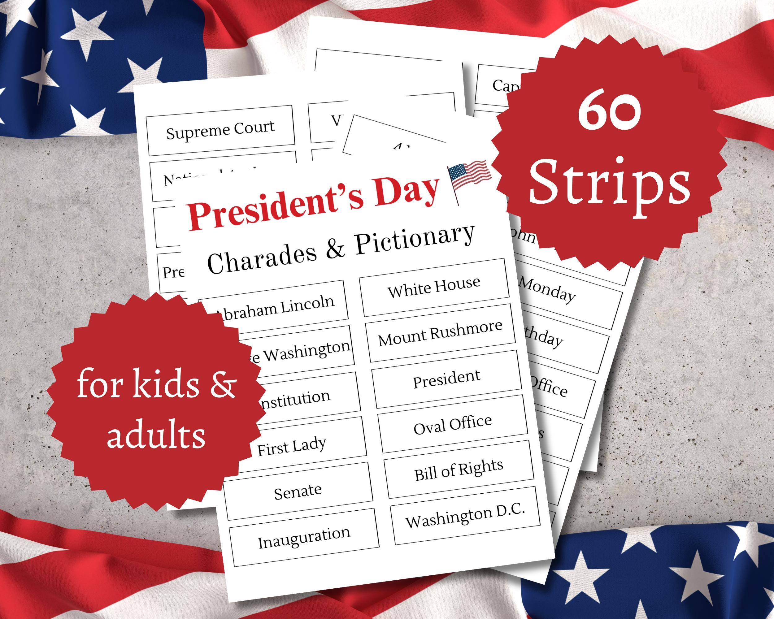 President's Day Charades Game, Printable USA Party Game for Kids, Teens ...