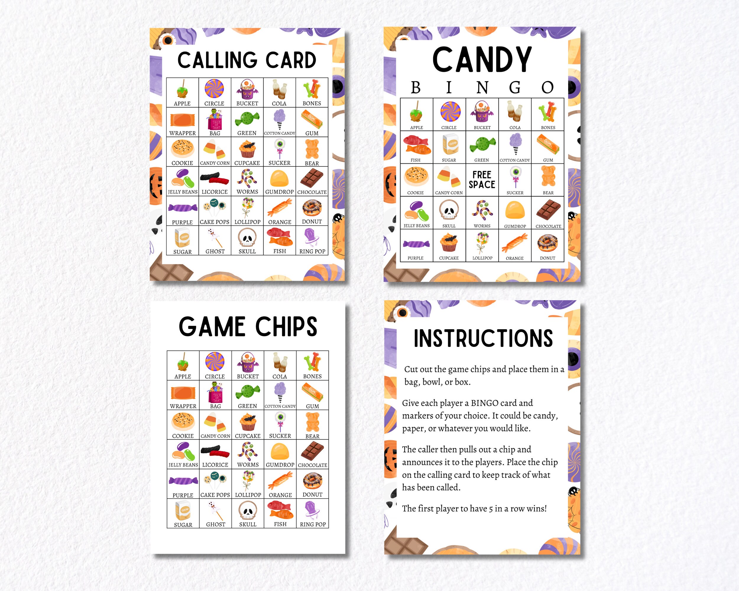 Halloween Candy Bingo Cards, Printable Halloween Party Game for Kids ...