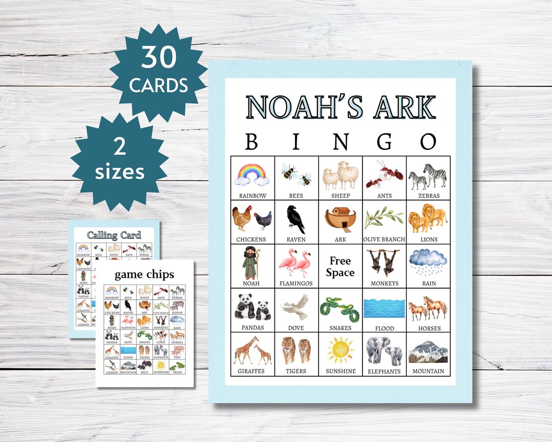 Noah's Ark Bingo Cards, Bible Stories Party Game for Kids, Teens, and ...