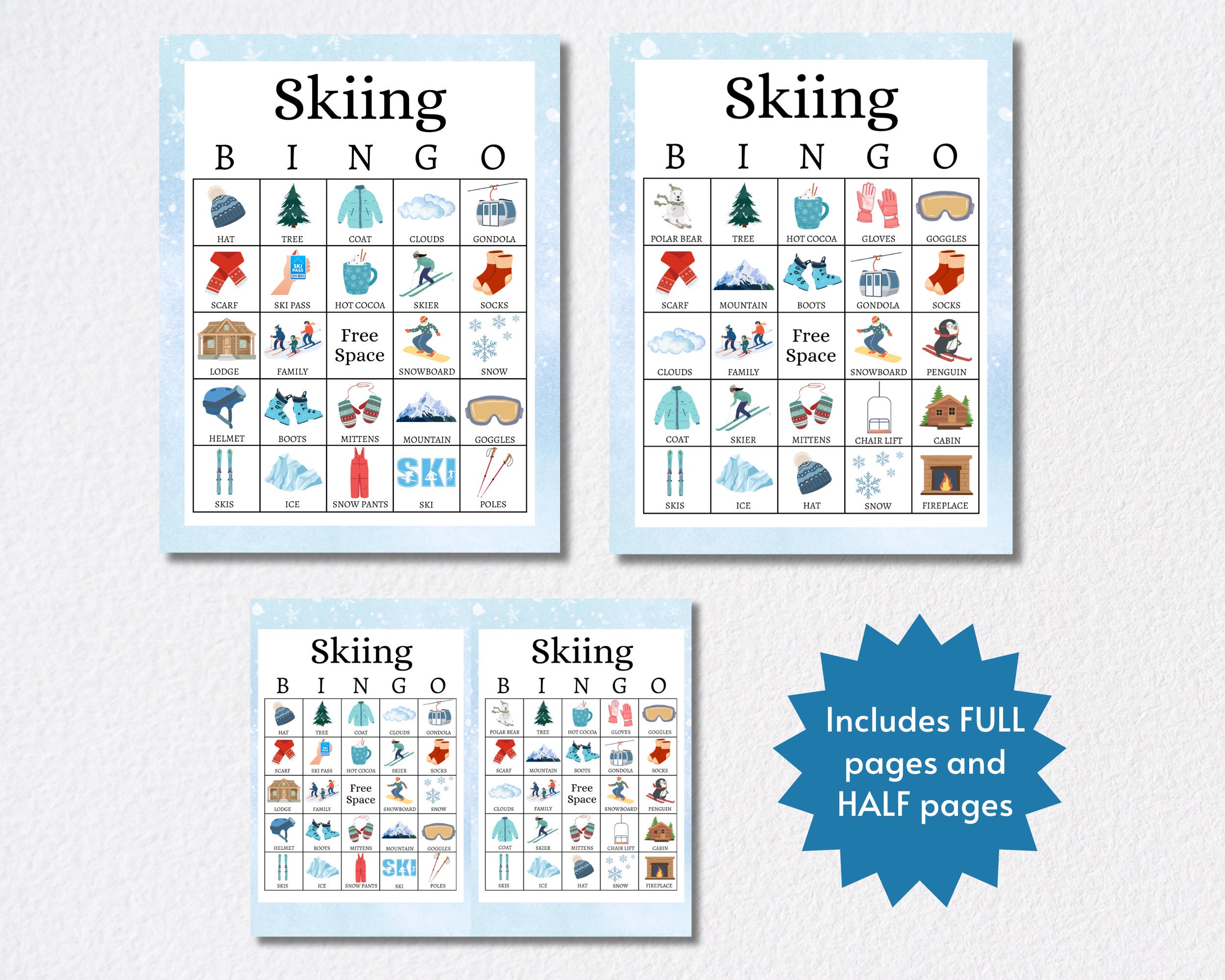 Skiing Bingo Cards, Winter Party Game for Kids, Teens, and Adults ...