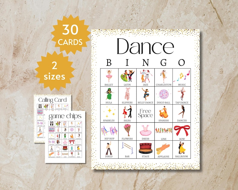 Dance Bingo Cards, Printable Dancer Party Game for Kids, Teens, and ...