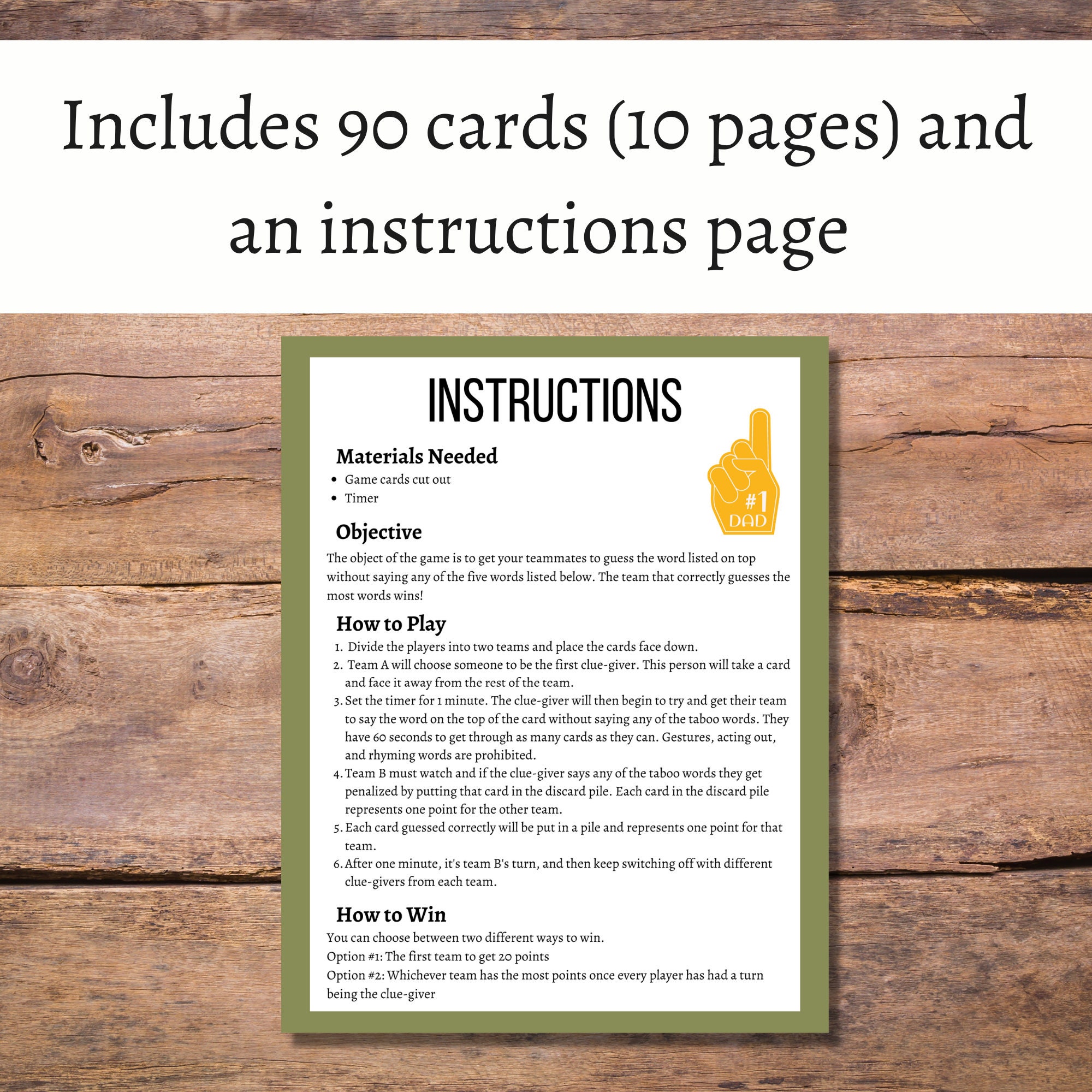 Father's Day Taboo Card Game, Printable Father's Day Party Game for ...