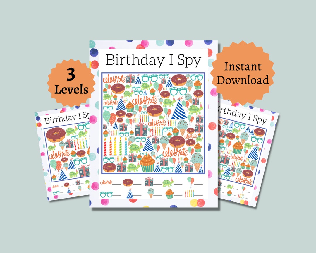 Birthday I Spy Game, Printable Birthday Party Game for Kids, Cute ...
