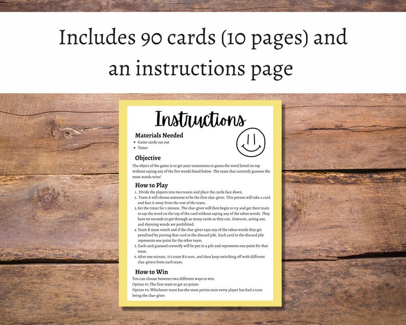 Family Forbidden Words Game, Printable Card Game for Kids, Teens, and ...