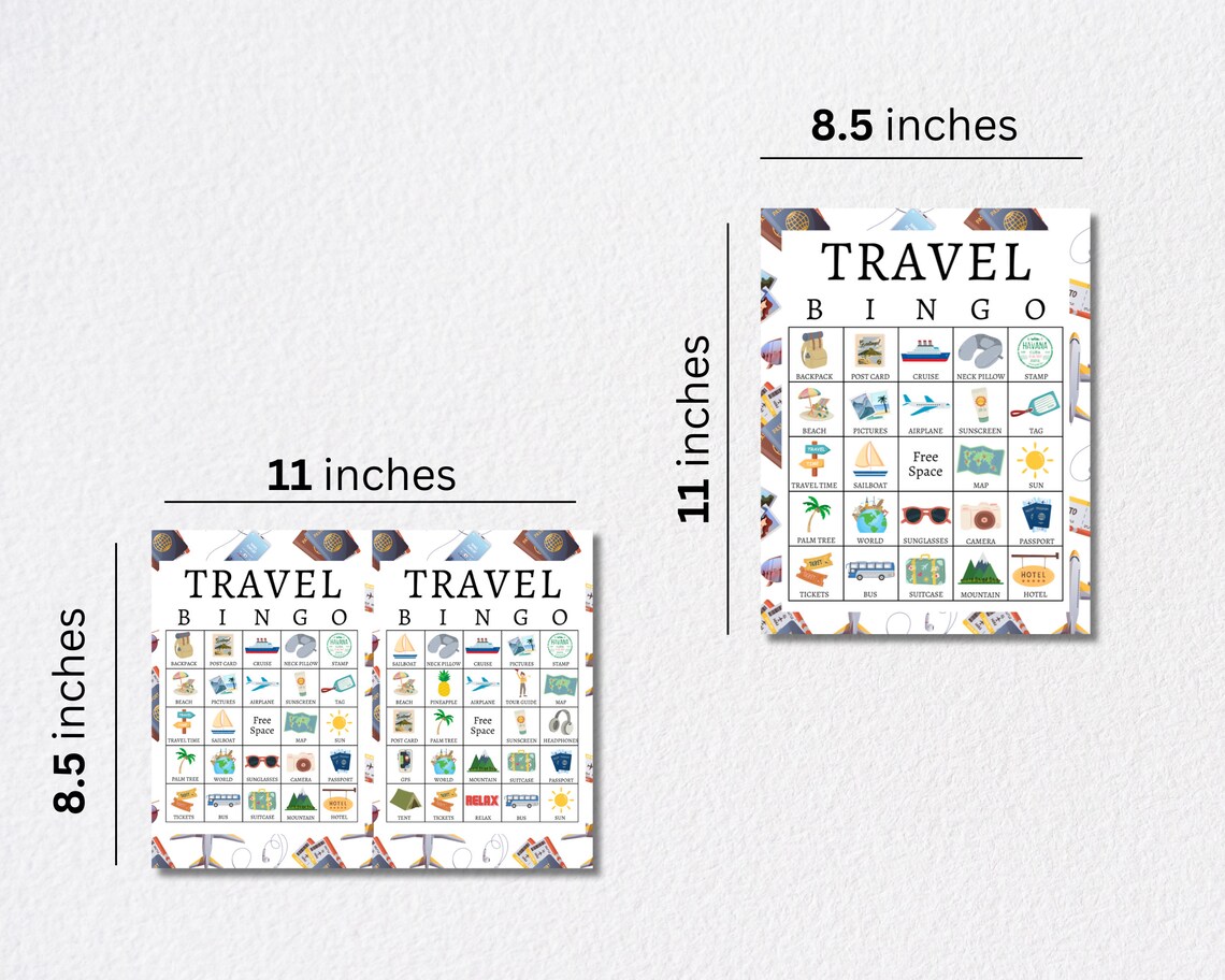 Travel Bingo Cards, Printable Travel and Tourism Party Game for Kids ...