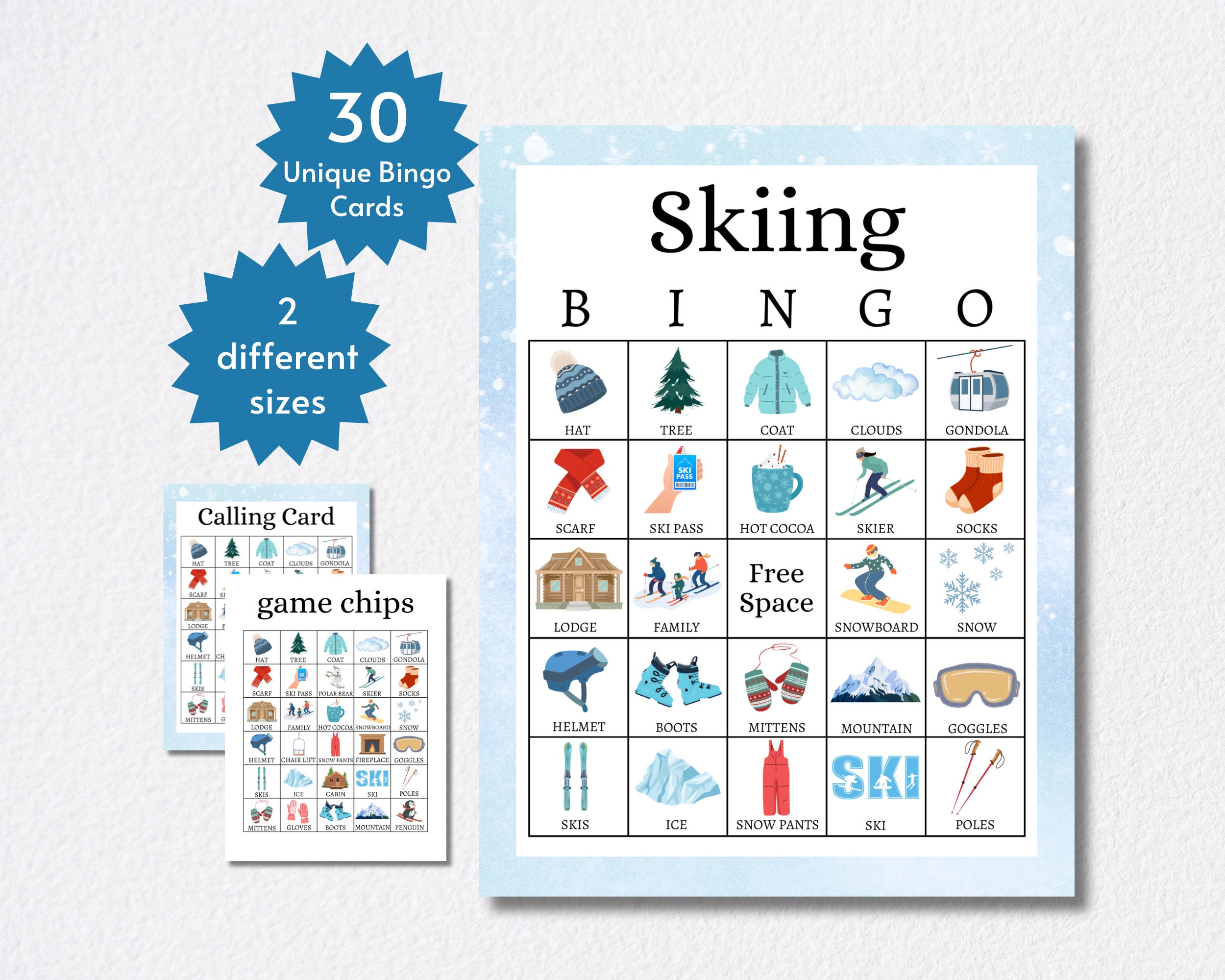 Skiing Bingo Cards, Winter Party Game for Kids, Teens, and Adults ...
