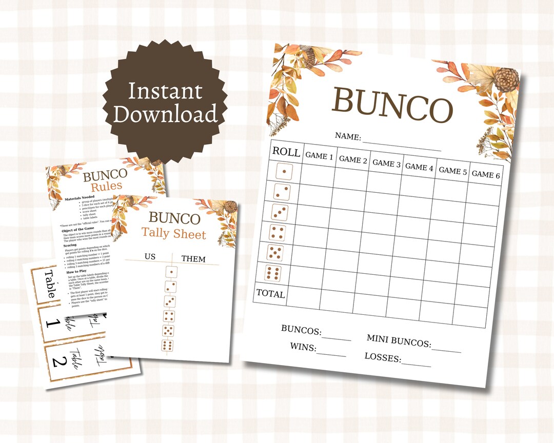 Fall Bunco Cards Bundle, Printable Autumn Party Game for Groups ...