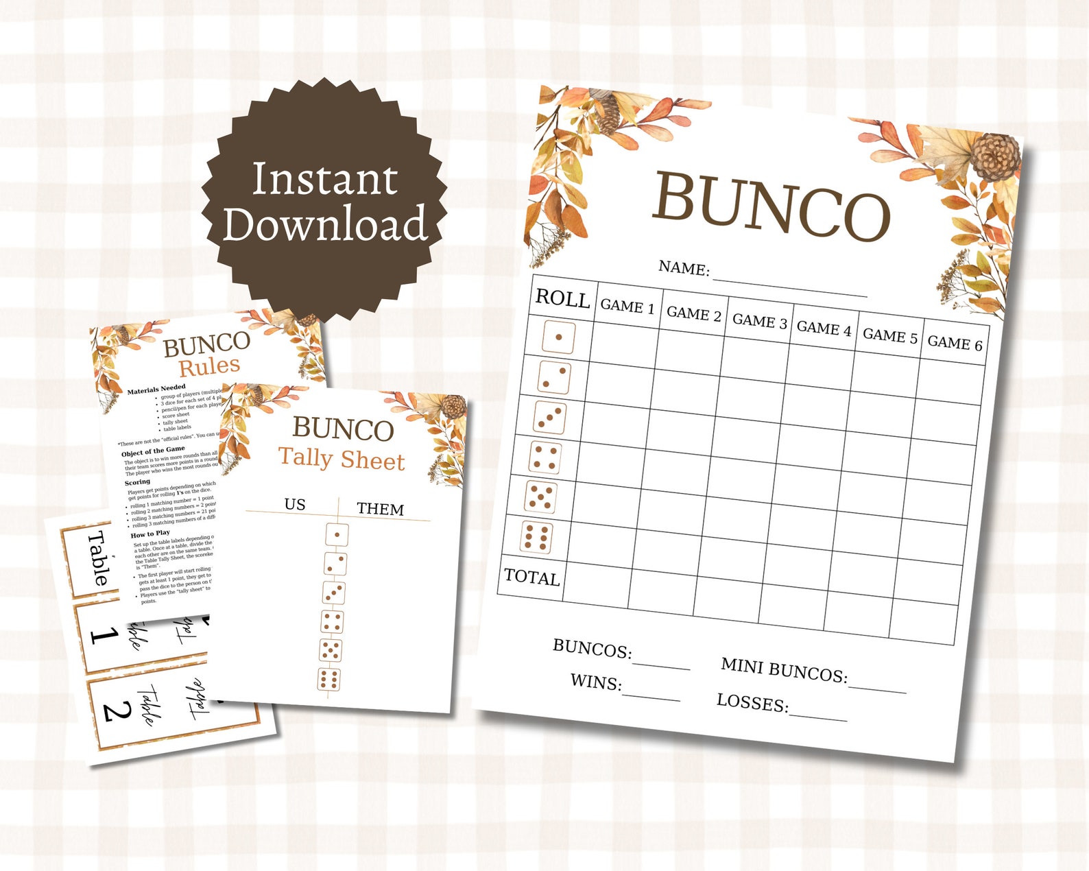Fall Bunco Cards Bundle, Printable Autumn Party Game for Groups ...