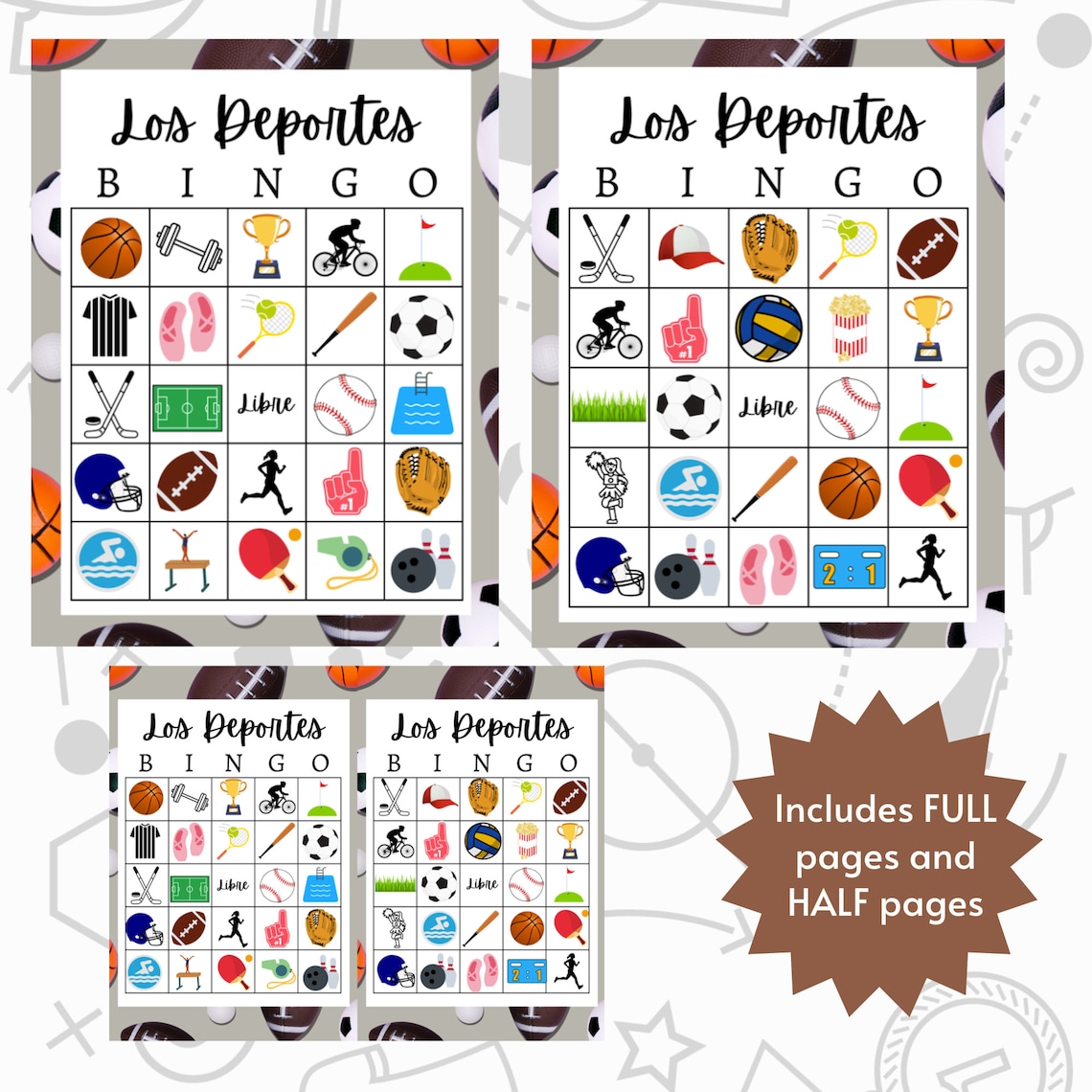 Spanish Bingo, Spanish Learning Game for Kids, Spanish Sports Activity ...