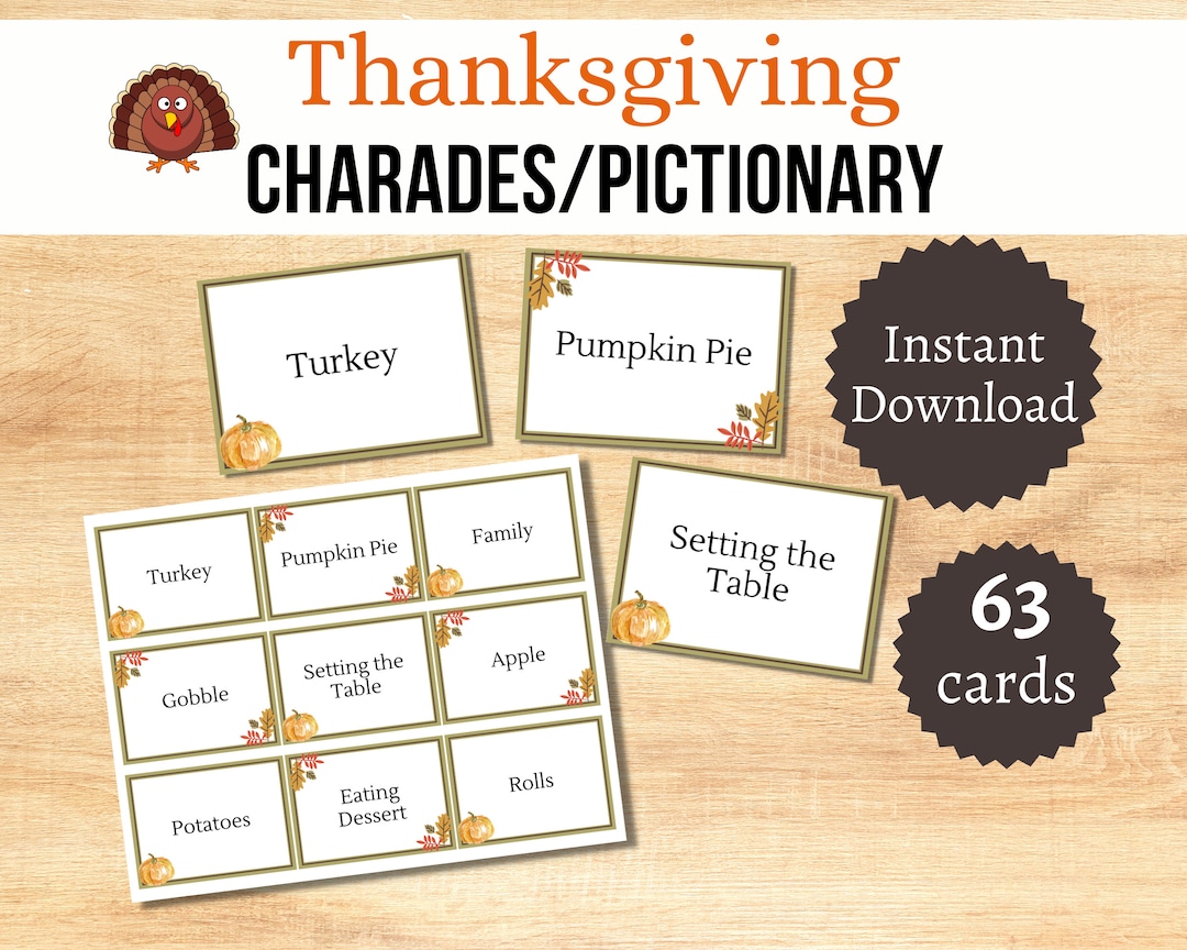 Thanksgiving Charades, Printable Thanksgiving Games, Turkey Day ...