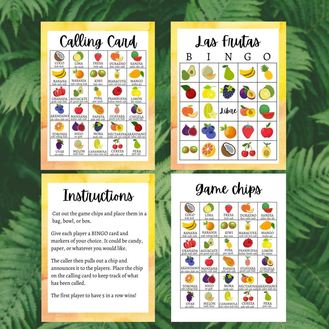 Spanish Fruit Bingo, Spanish Learning Activity for Kids, Spanish Games ...