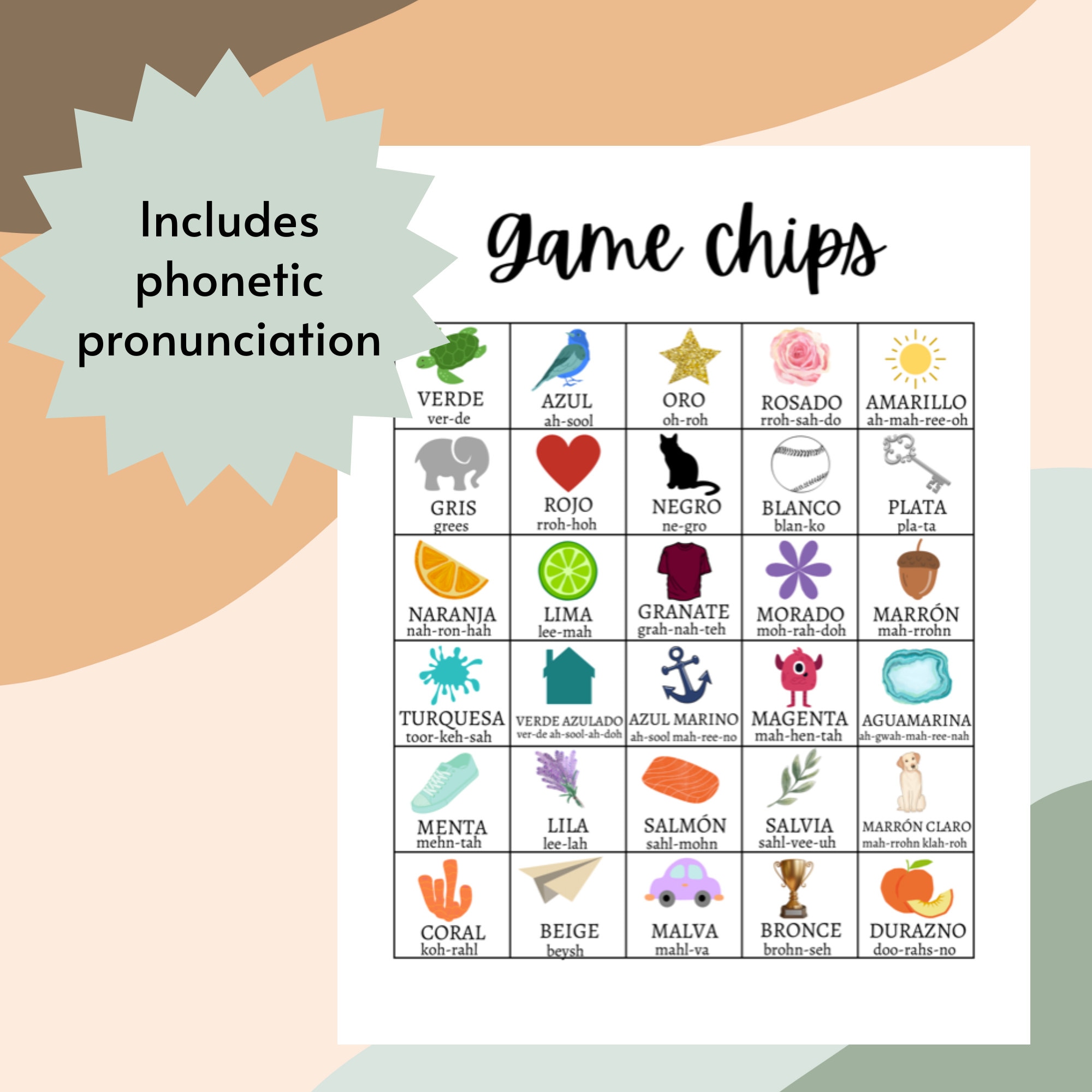 Spanish Colors Bingo Game: Kids Learning Activity (digital Download) - Etsy