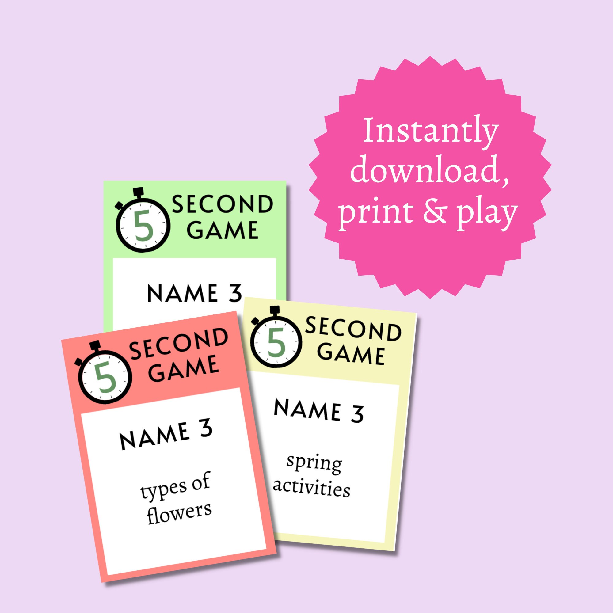 Spring 5 Seconds Game, Printable Springtime Party Game for Kids, Teens ...