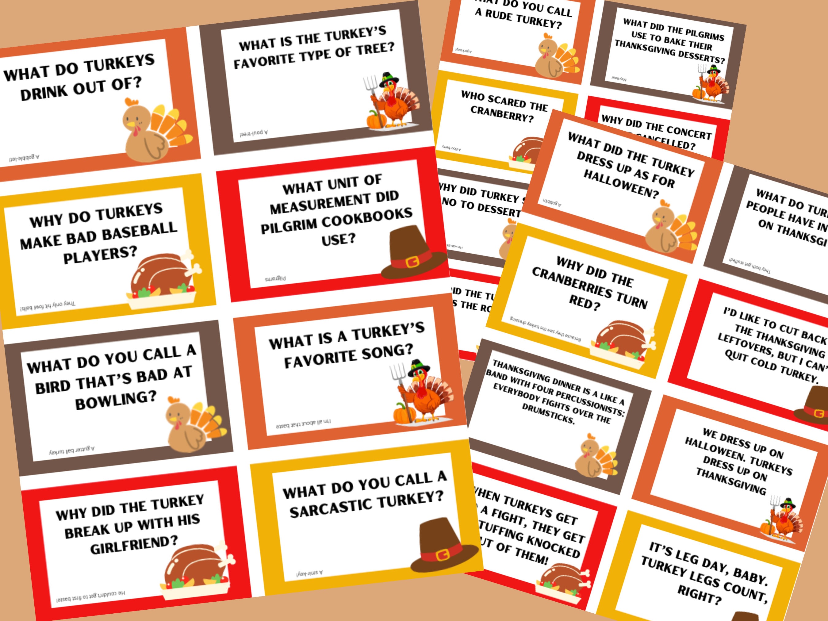 Turkey Joke Cards, Thanksgiving Conversation Starters, Printable Fall ...