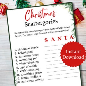 Christmas Scattergories, Printable Holiday Party Game for Kids, Teens ...