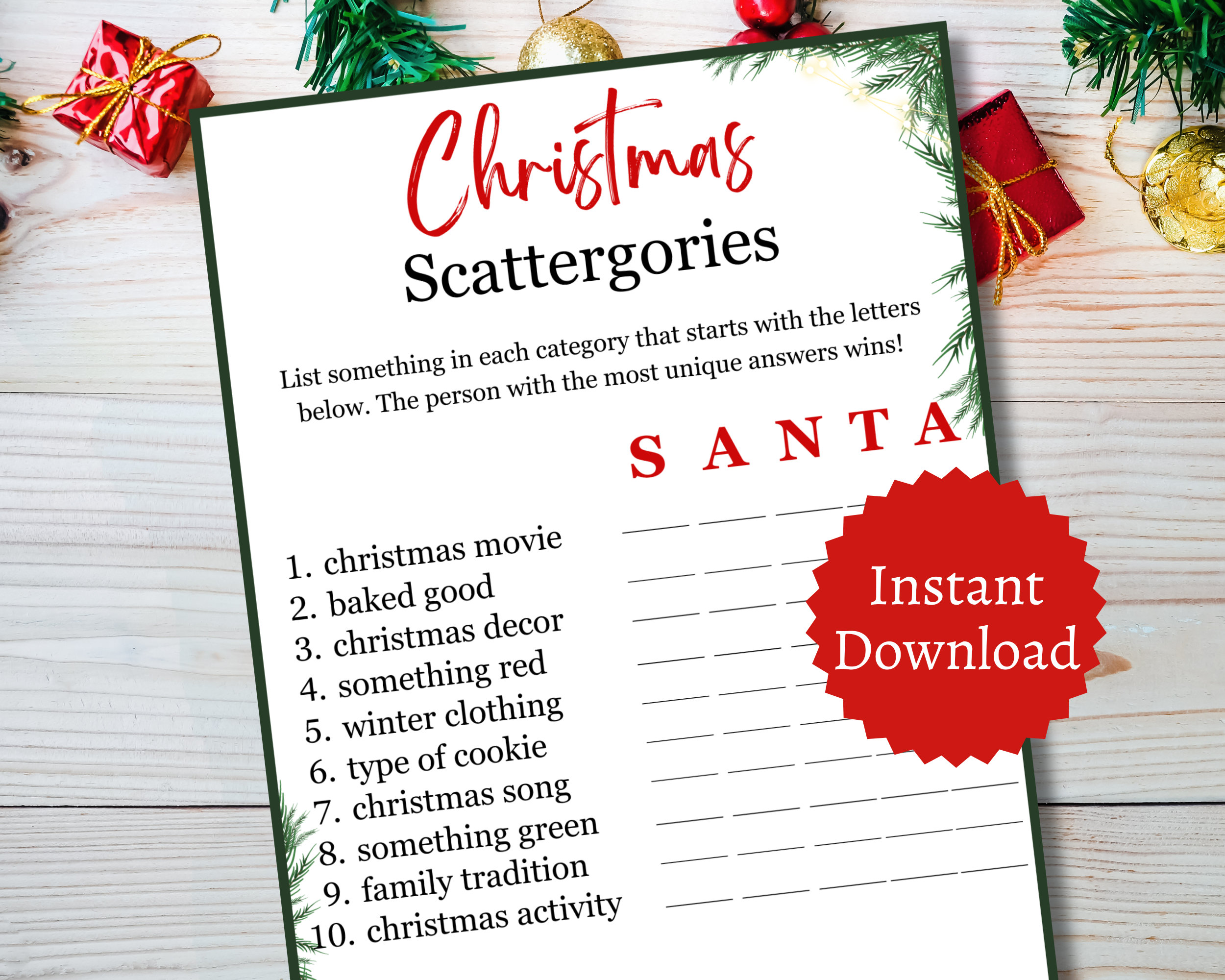 Christmas Scattergories, Christmas Game Printable, Christmas Party Game ...