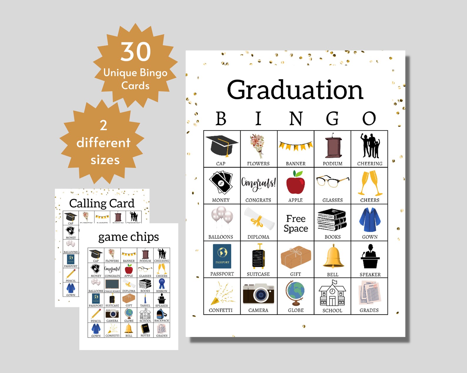 Graduation Bingo Cards, Printable Grad Party Game for Kids, Teens, and ...