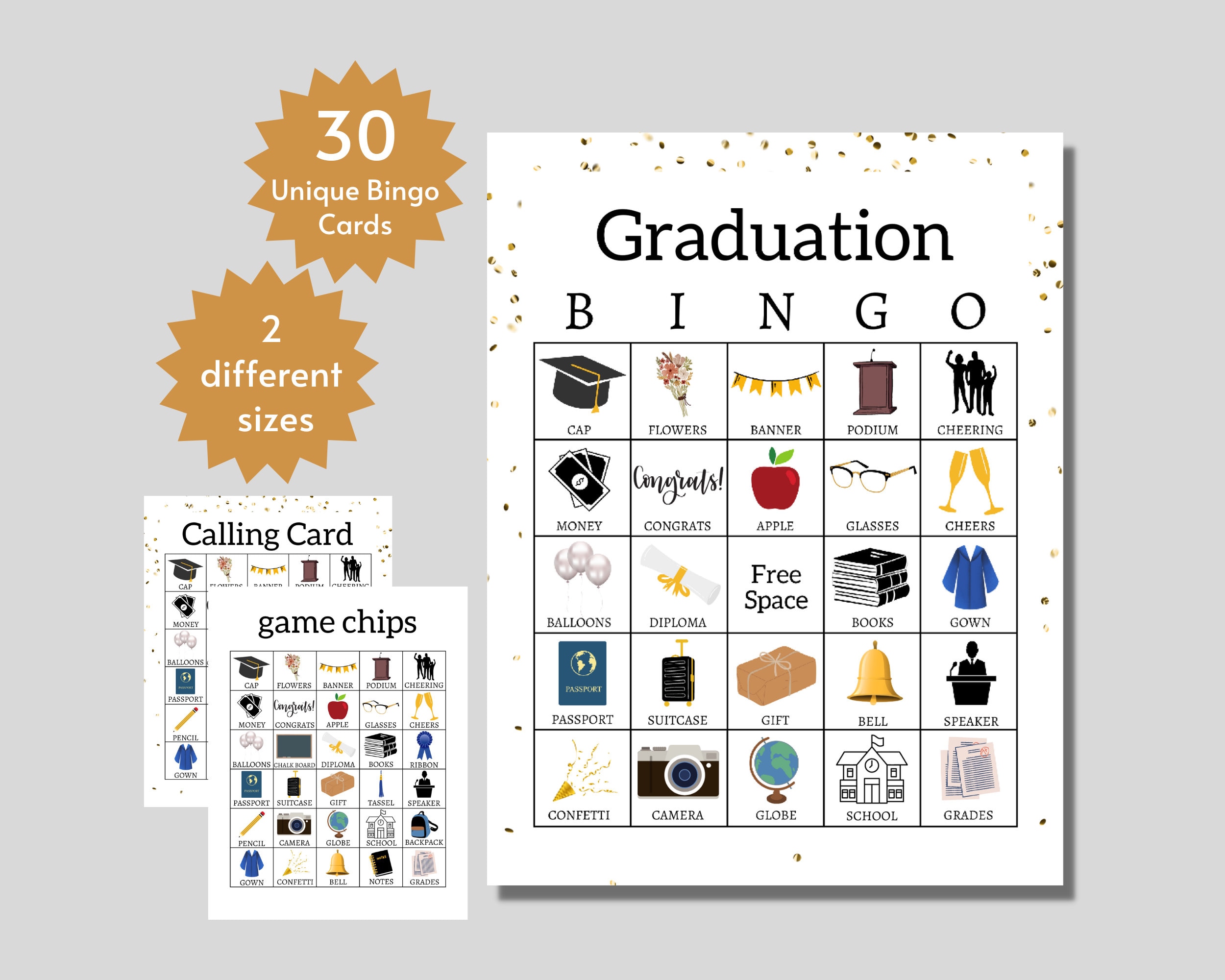 Graduation Bingo Cards, Printable Grad Party Game for Kids, Teens, and ...