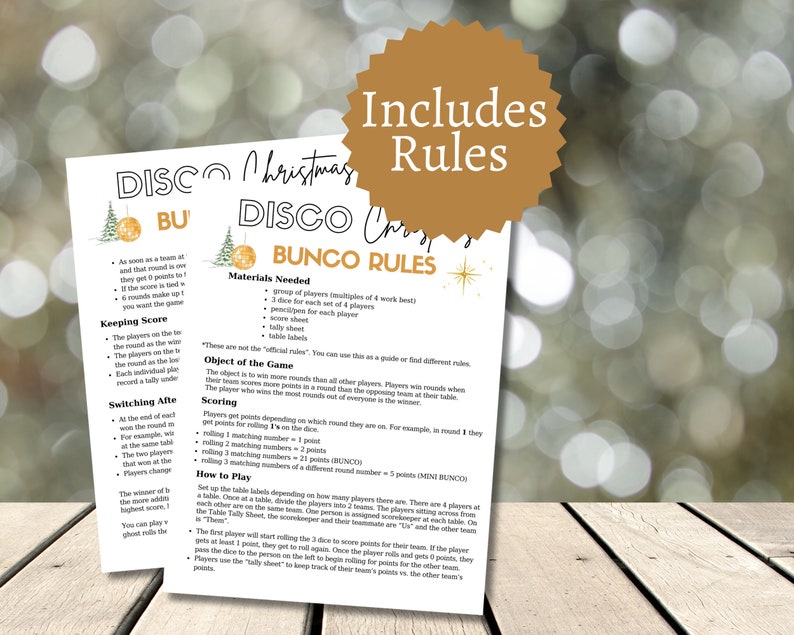 Disco Christmas Bunco Cards Bundle, Printable Holiday Party Game for ...