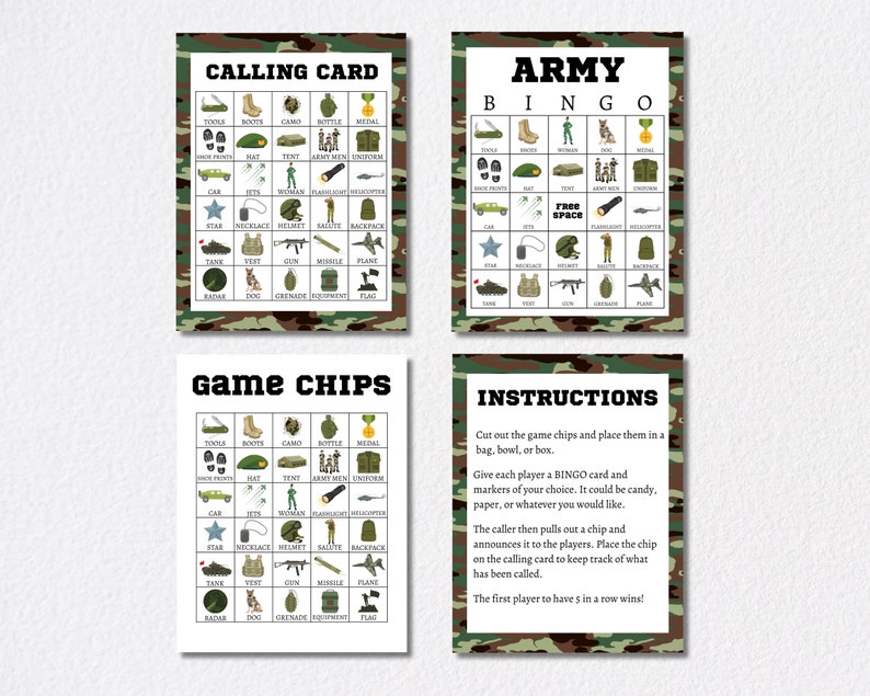 Army Bingo Cards, Printable Military Game for Kids, Teens, and Adults ...