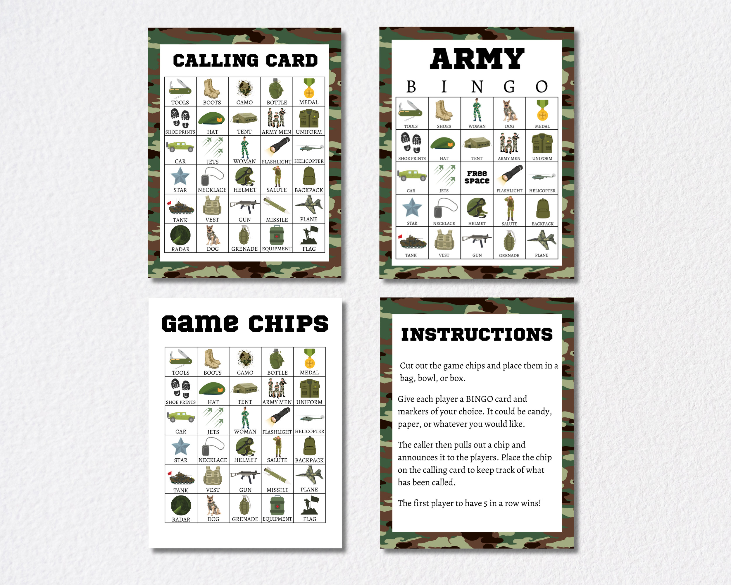 Army Bingo Cards, Printable Military Game for Kids, Teens, and Adults ...