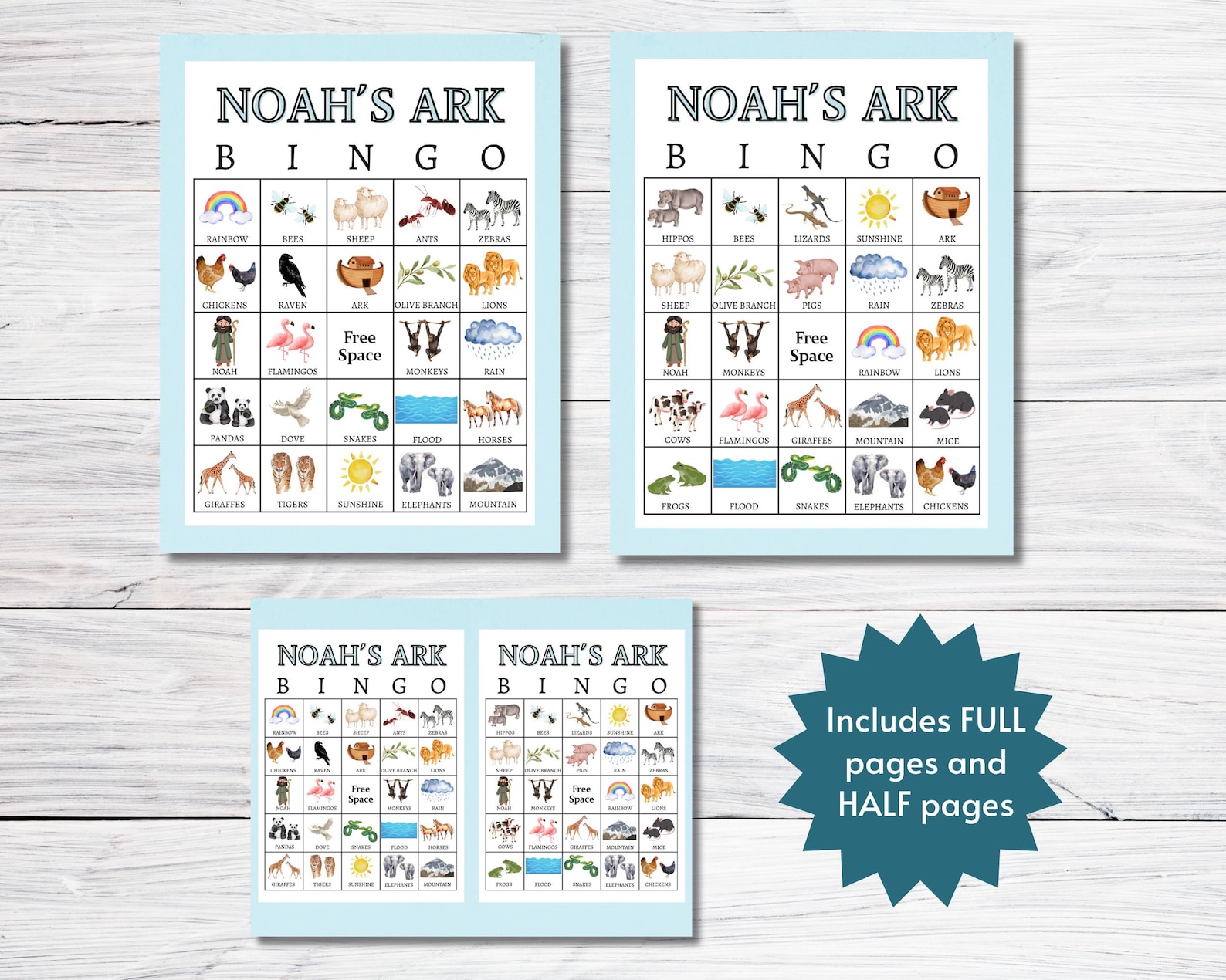 Noah's Ark Bingo Cards, Bible Stories Party Game for Kids, Teens, and ...