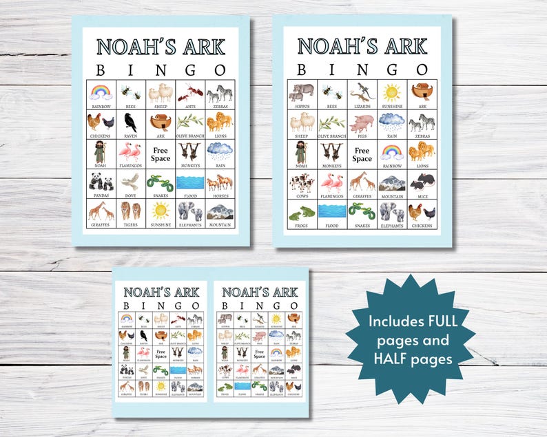 Noah's Ark Bingo Cards, Bible Stories Party Game for Kids, Teens, and ...