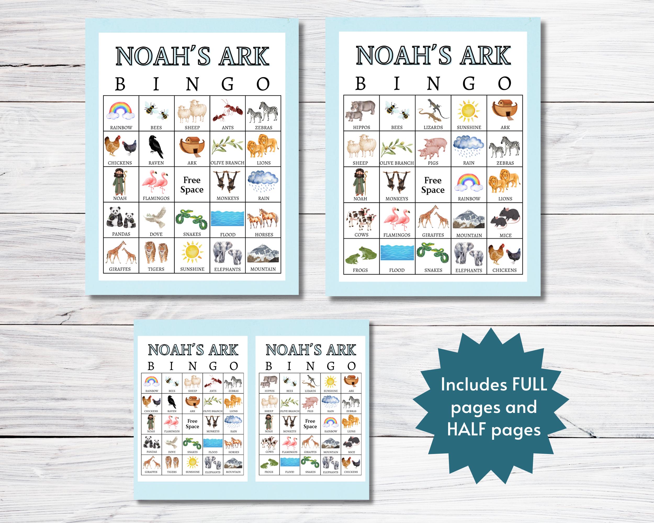 Noah's Ark Bingo Cards, Bible Stories Party Game for Kids, Teens, and ...