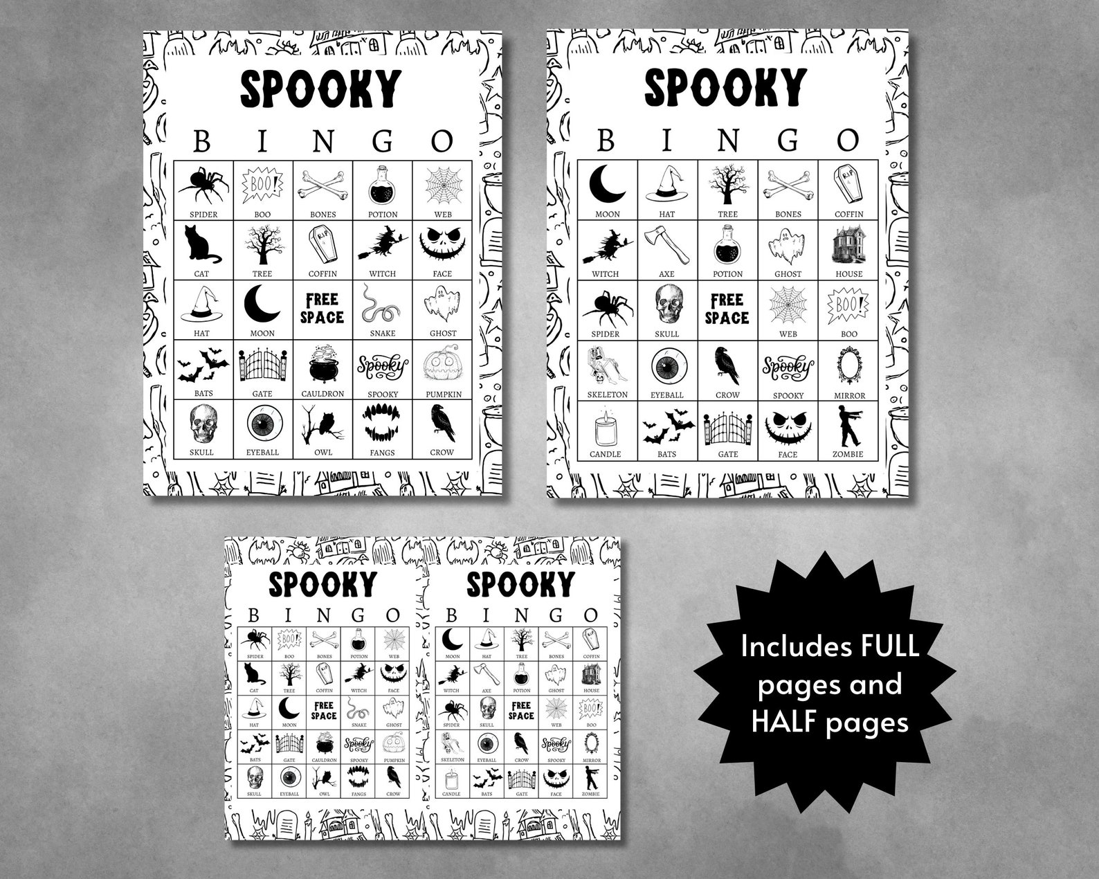 Spooky Bingo Cards, Halloween Party Game for Kids, Teens, and Adults ...